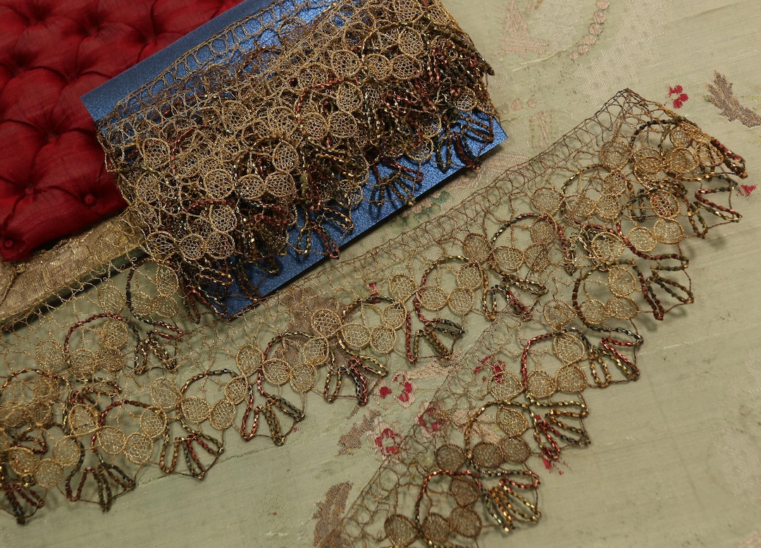 3/4 Yard+ Rare Antique Lace Metal Trim Millinery Braid 2 5/16" Wide ...