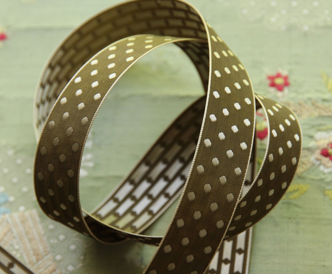 Vintage 1 Yard Rayon Woven Dot Ribbon Trim Deep Olive Brown Millinery ...