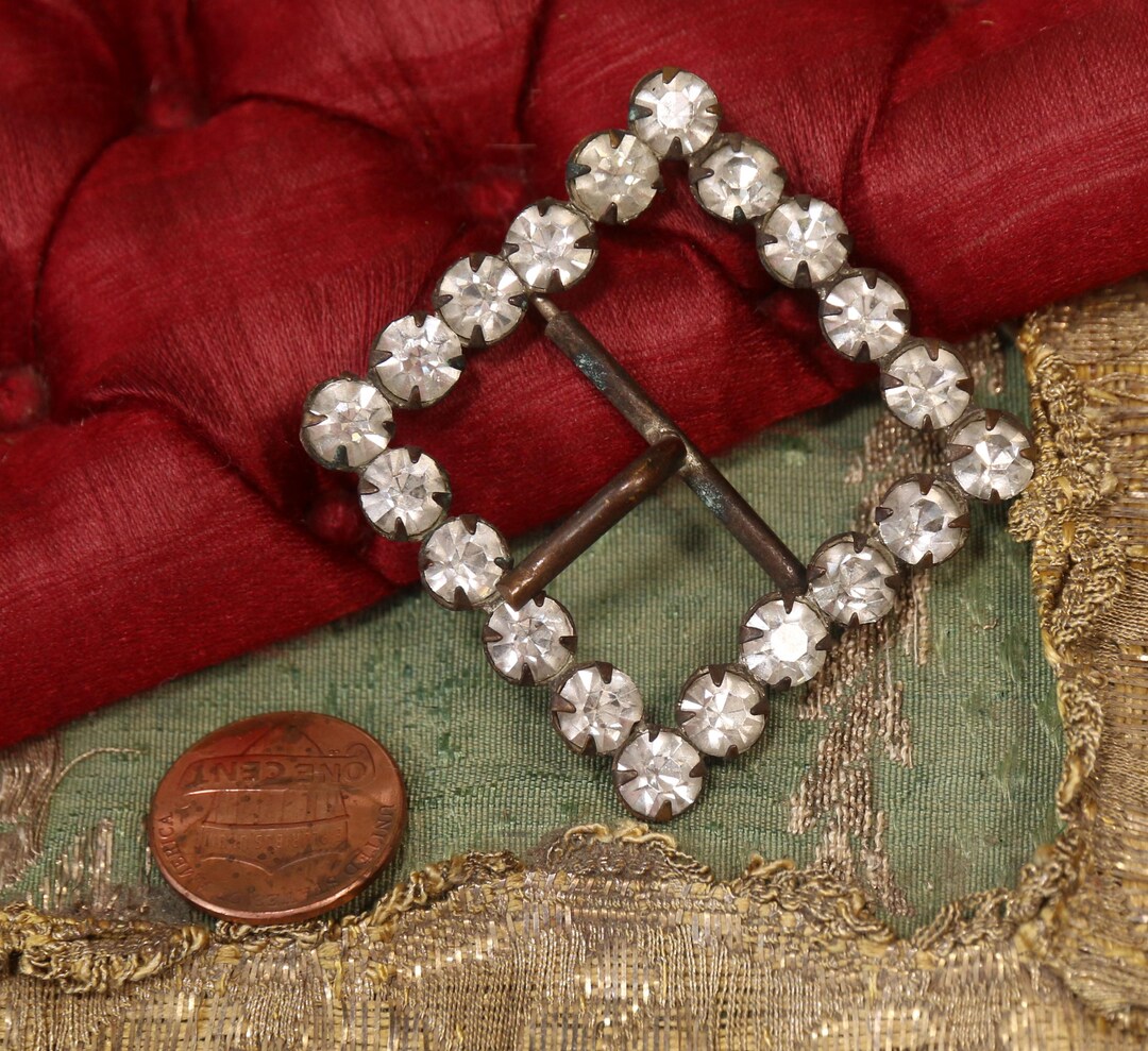 Antique Square Buckle Trim Victorian Gold Prong Set Rhinestone Bebe ...