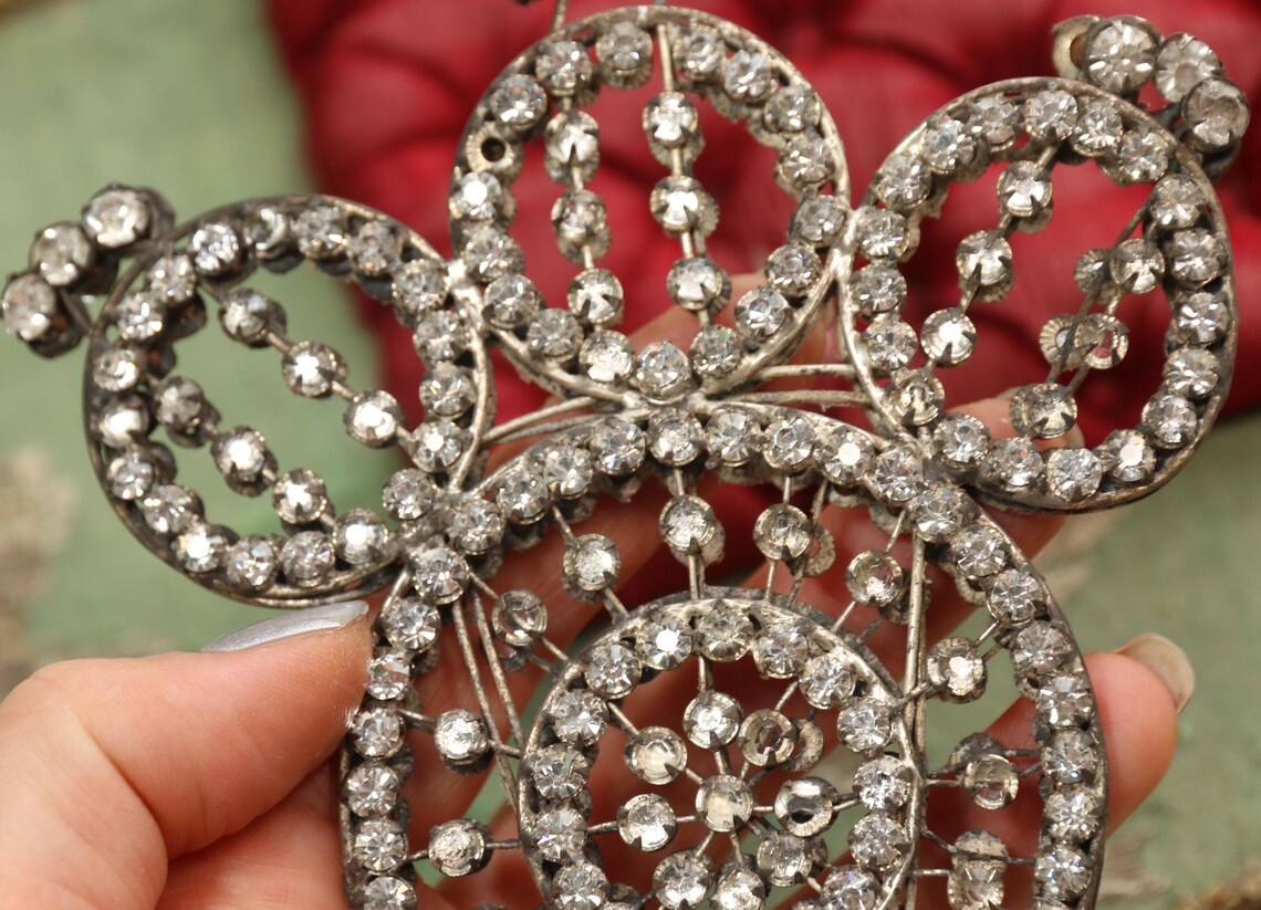 Antique Large Hair Applique Prong Set Rhinestone Edwardian Silver Art ...