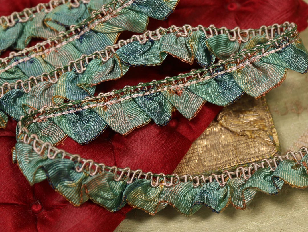 Antique Gorgeous Rare Metal Lace Trim Green Aqua Gold Ombre Pleated ...
