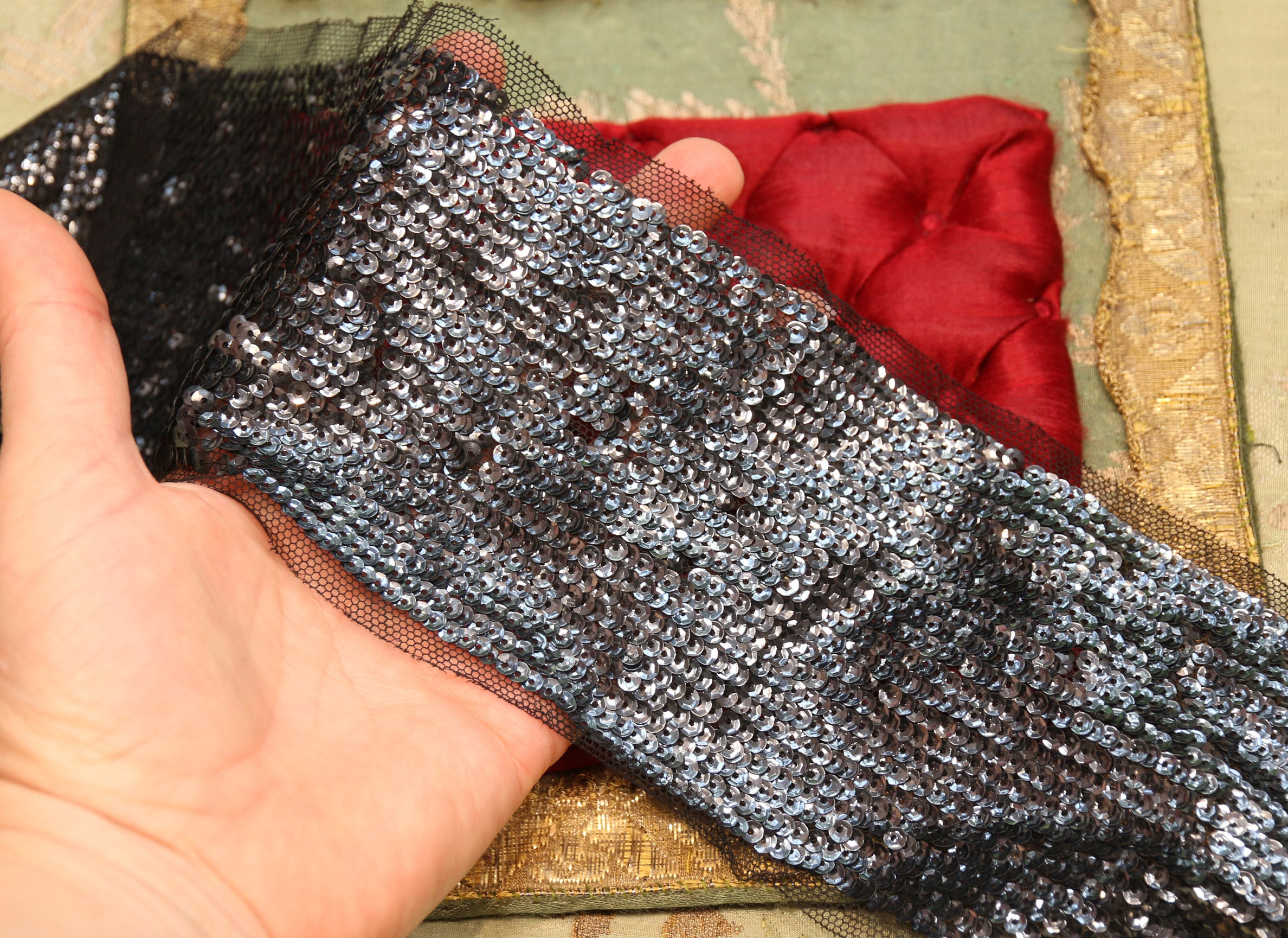 1 yard Antique new old stock fabulous 3 3/8 wide sequin | Etsy