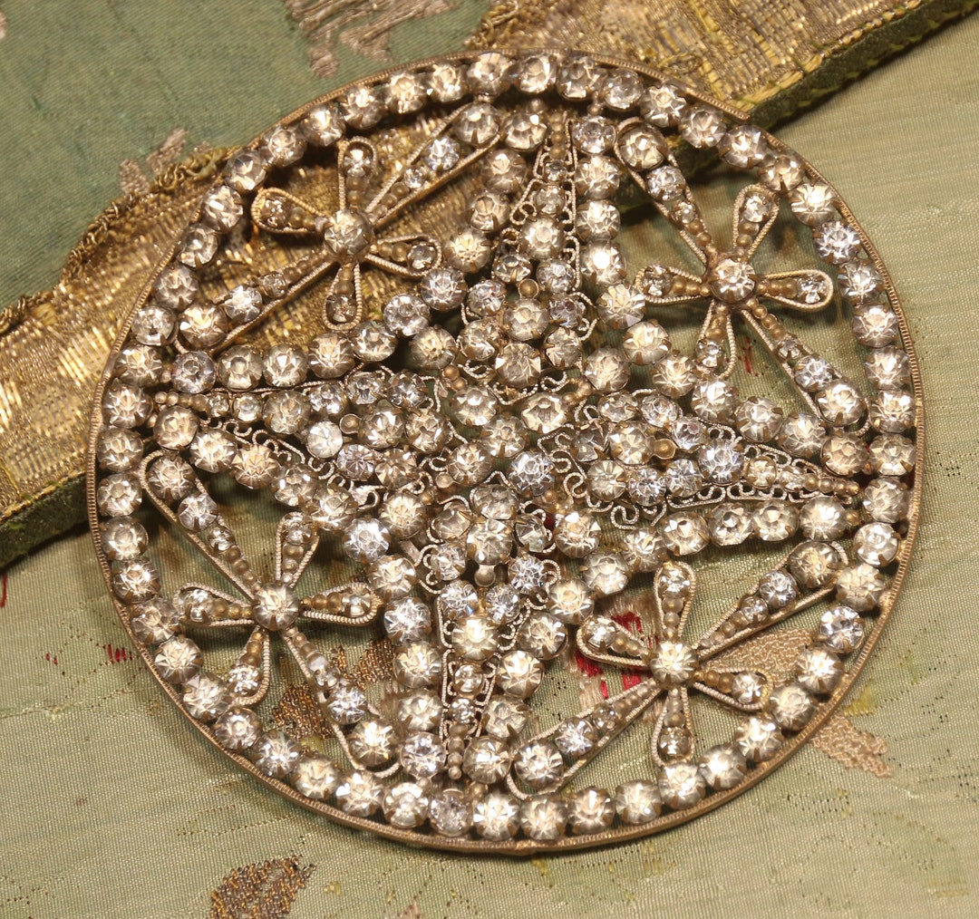 Antique Large 3.5" Applique Gorgeous Glass Rhinestone Prong Set Trim ...