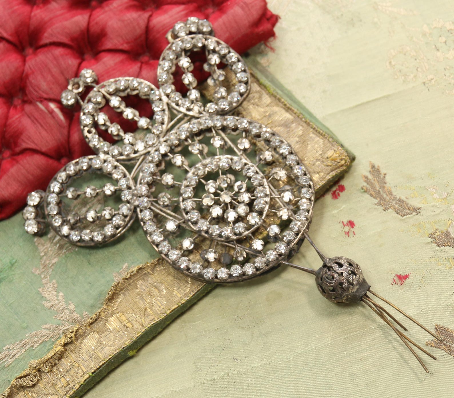 Antique Large Hair Applique Prong Set Rhinestone Edwardian Silver Art ...