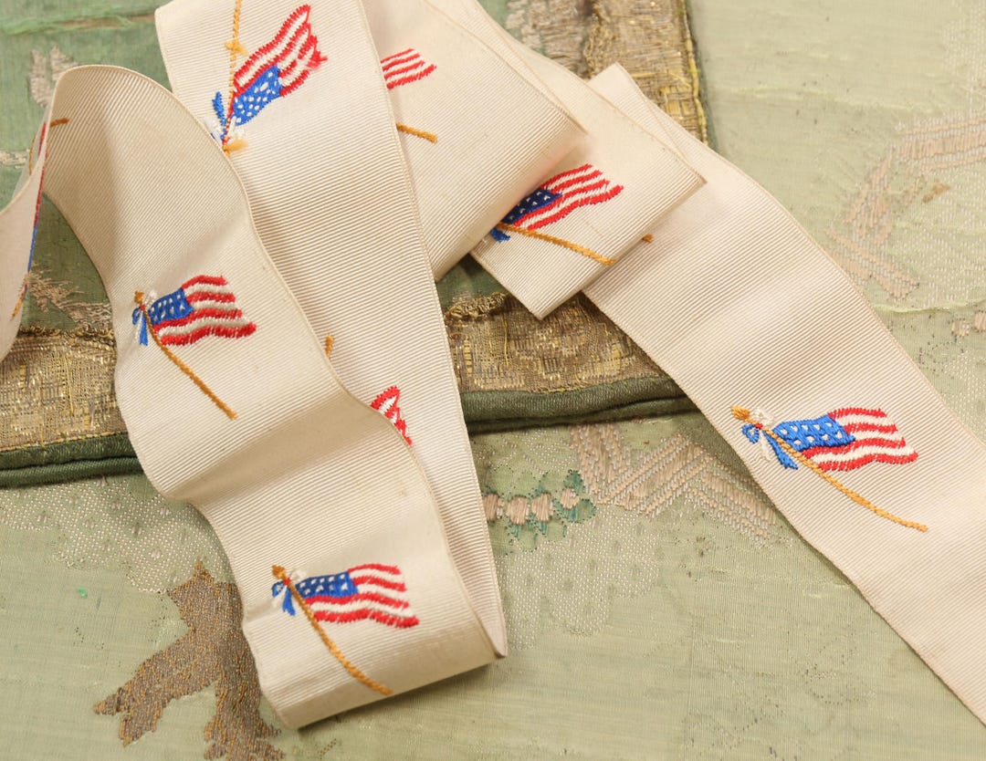 Antique Fabulous Silk Faille Badge Ribbon Patriotic Red White Blue ...