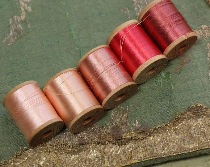 Vintage Lot 5 Pure Silk Thread Spools Pink Red Shades Fly Tying Dolls ...