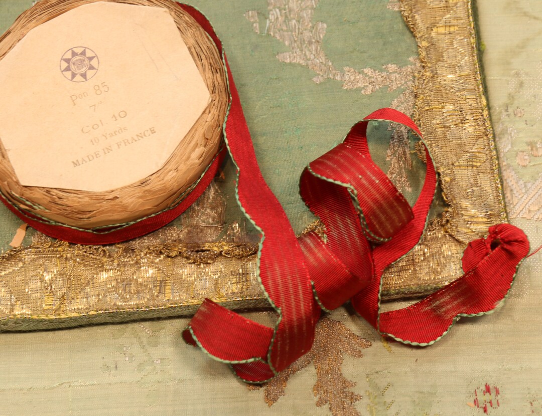 1 Yard on Roll Rare French Antique Silk Picot Ribbon Trim Rich Red ...