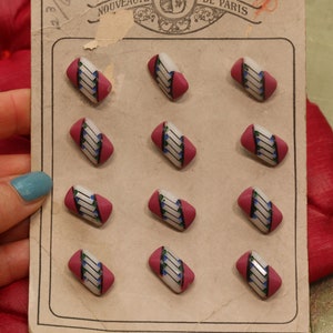 Antique Glass French Lozenge Shape Buttons on Card Purple Blue White 11 ...