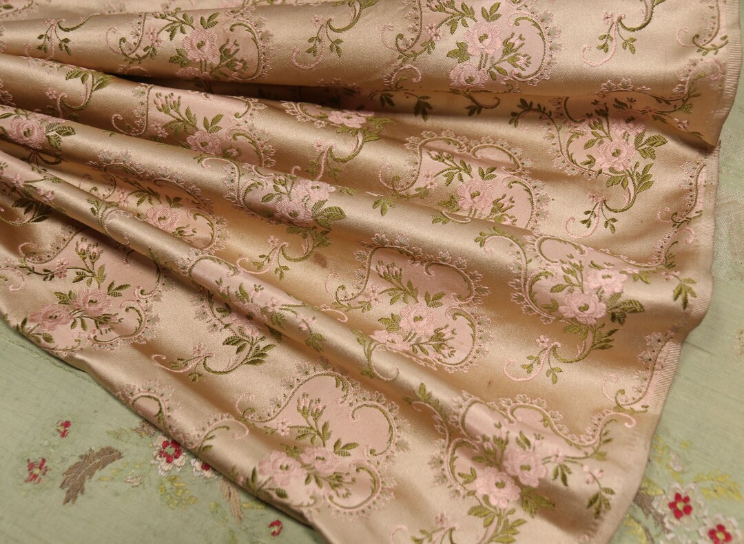Rare Lush 19th Century Antique Silk Brocade Mauve Tan Lampas Fabric ...