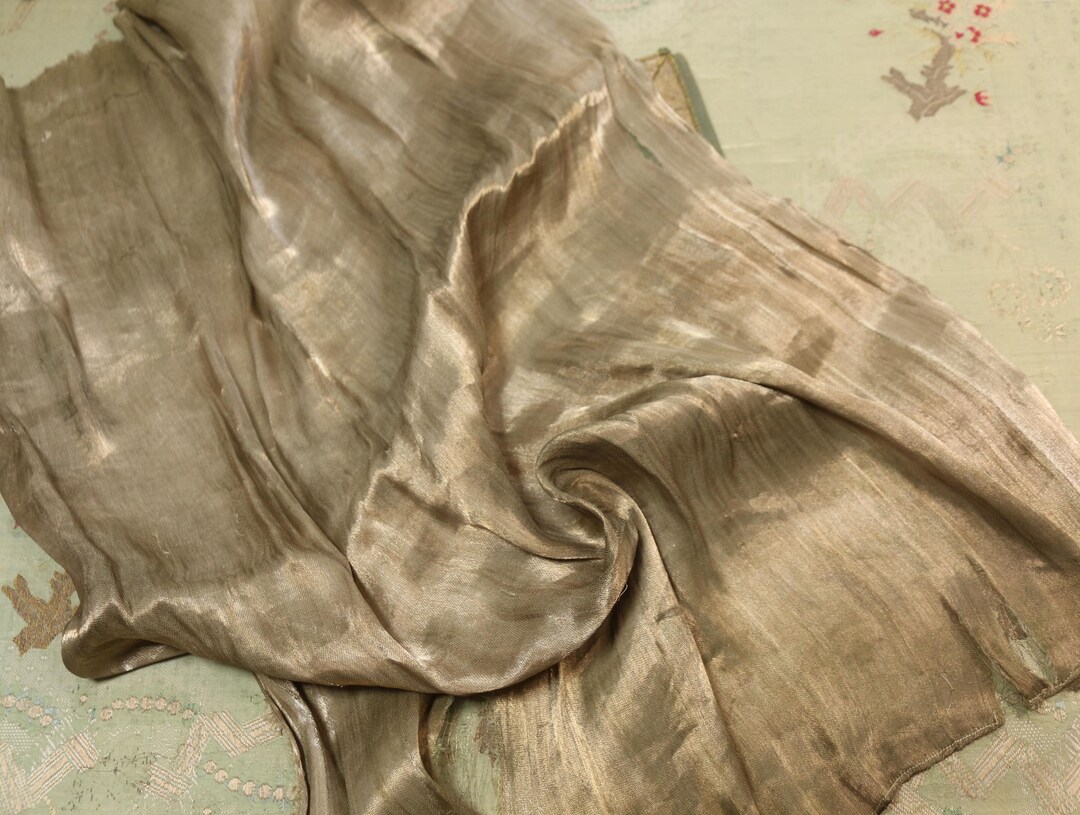 Antique 26x18" Long Real Silk Metal Lame Material Flapper Fabric Gold ...