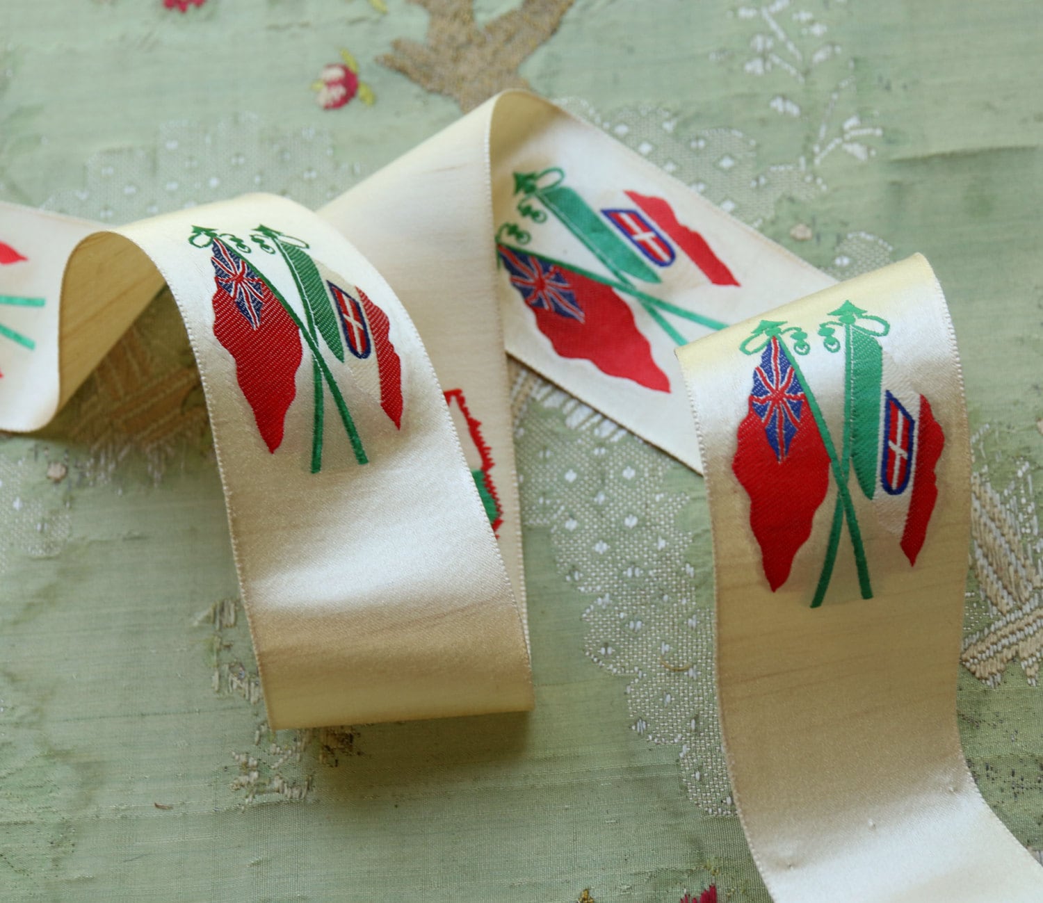 1 yard antique silk flag ribbon badge making ribbonwork | Etsy