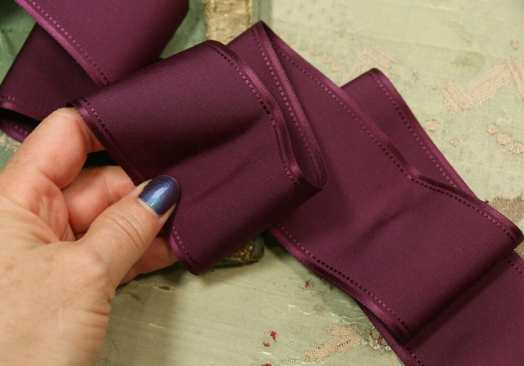 1 Yard Antique Silk Faille Deep Maroon Plum Ribbon New Old Stock 2 9/16 ...