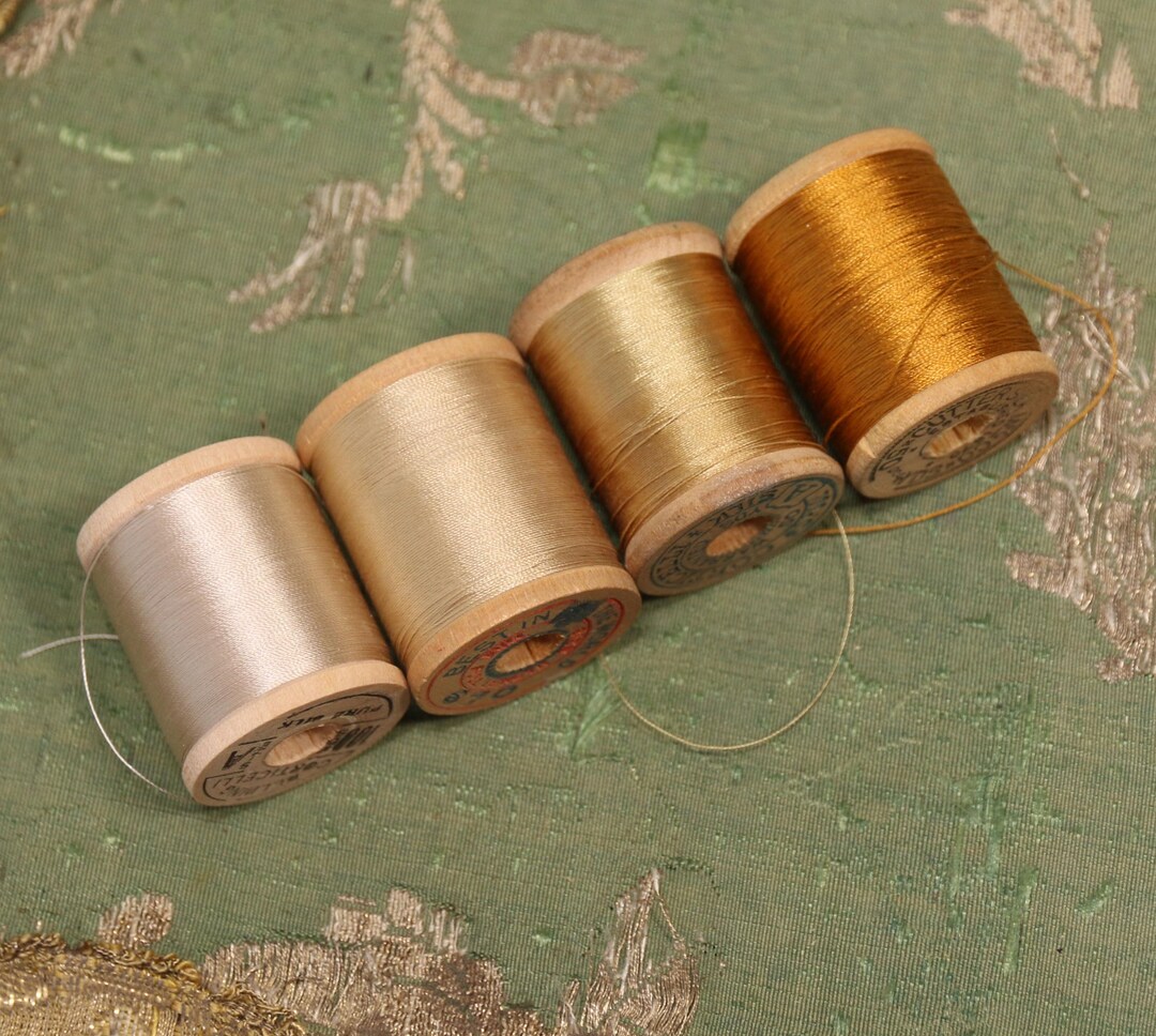 Vintage Lot 4 Pure Silk Thread Spools Gold Taupe Shades Fly Tying Dolls ...