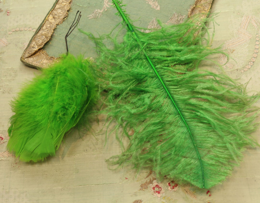 Vintage Antique Lot Millinery Feather Small Fluffy Green French Doll ...