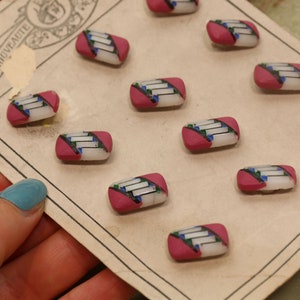 Antique Glass French Lozenge Shape Buttons on Card Purple Blue White 11 ...