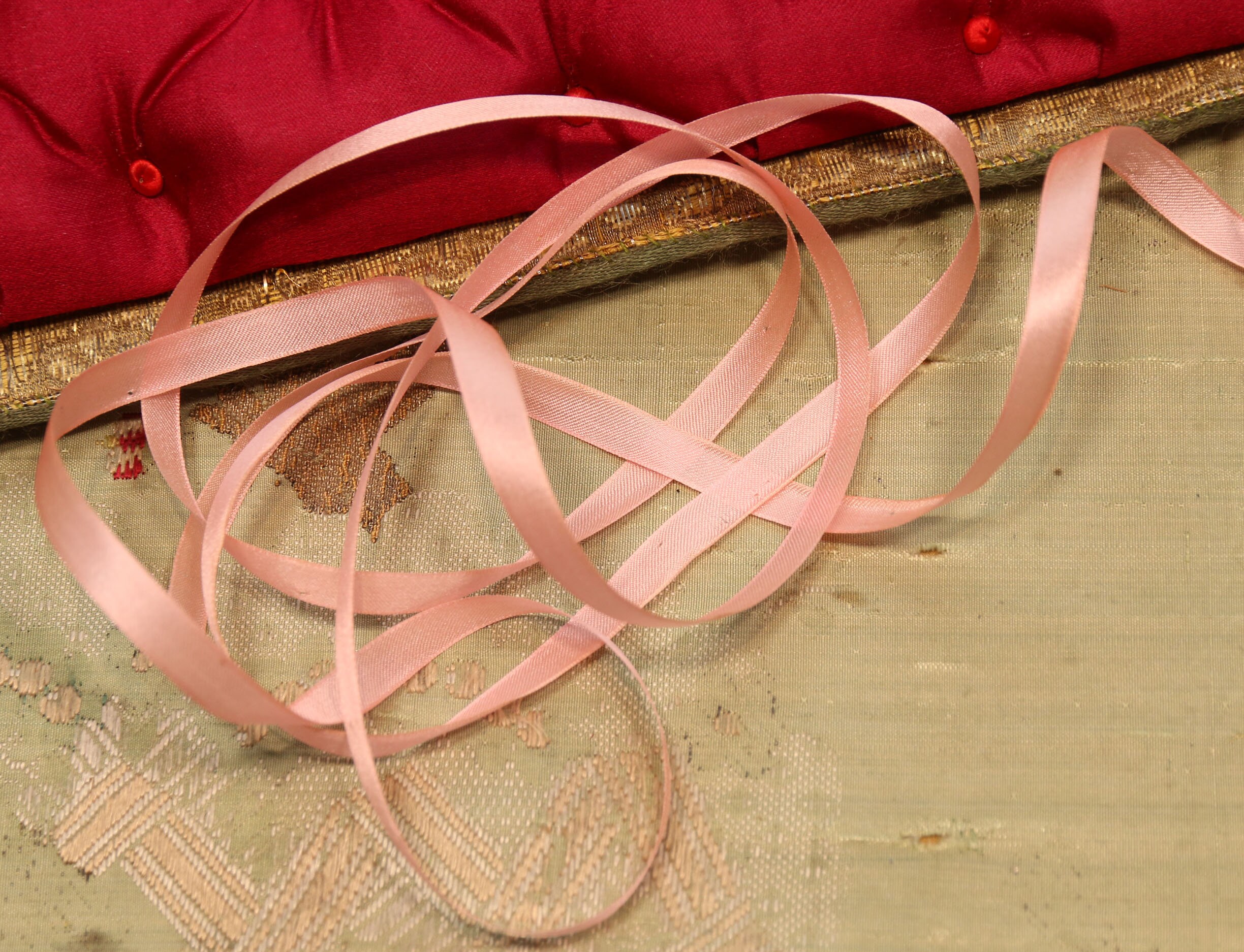 1 Yard Antique Silk Satin Tiny Ribbon Warm Pink Shade 5/16" Wide Rich ...