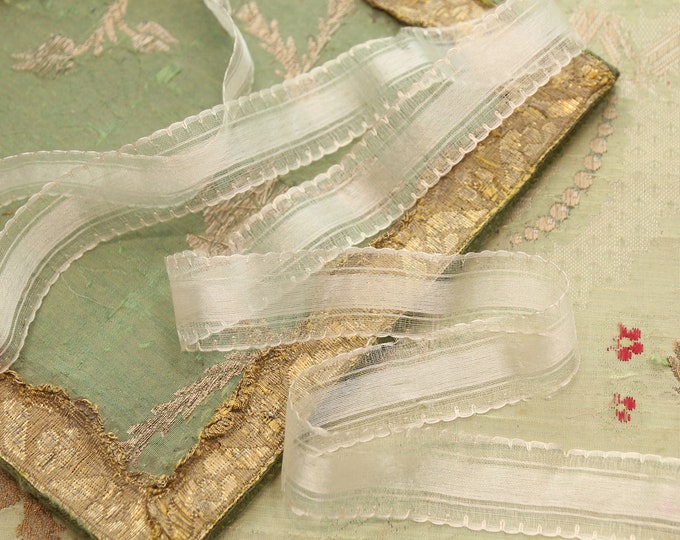 1 Yard Most Sheer Gossamer 1900s Antique Silk Ribbon Gauze Picot 1 Ecru ...