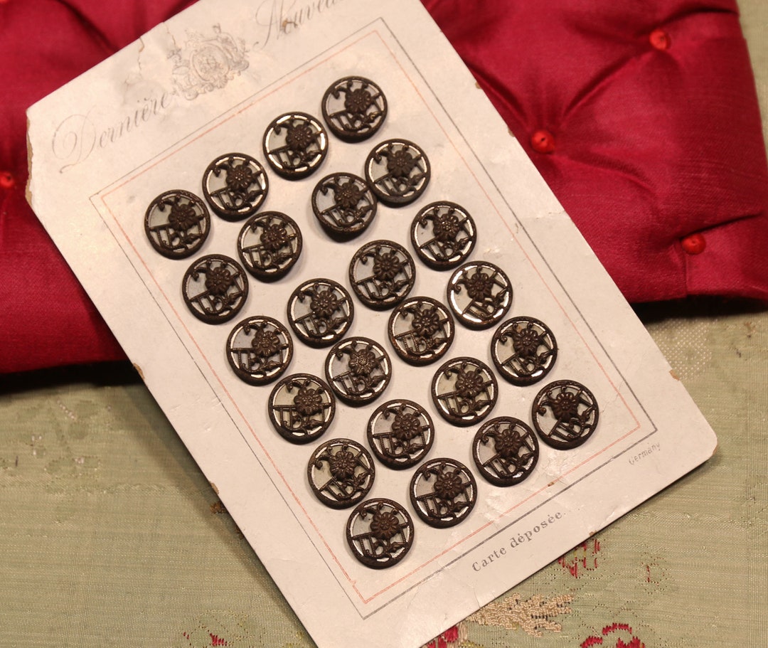 Antique Card Set 24 Metal Buttons 9/16" Trim 1910 1920 Victorian Round ...