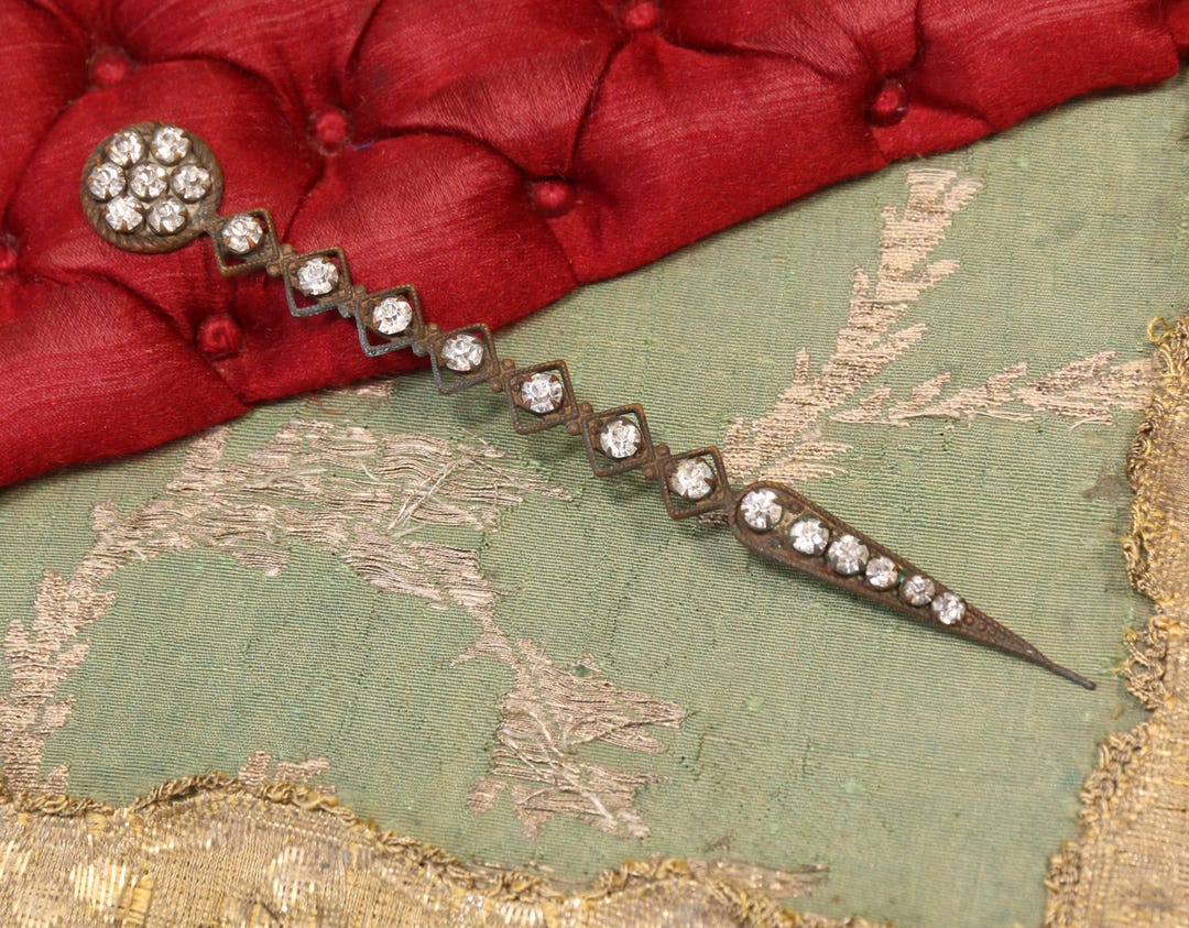Antique 1920s Metal Staff Spike Rhinestone Applique Trim Millinery ...