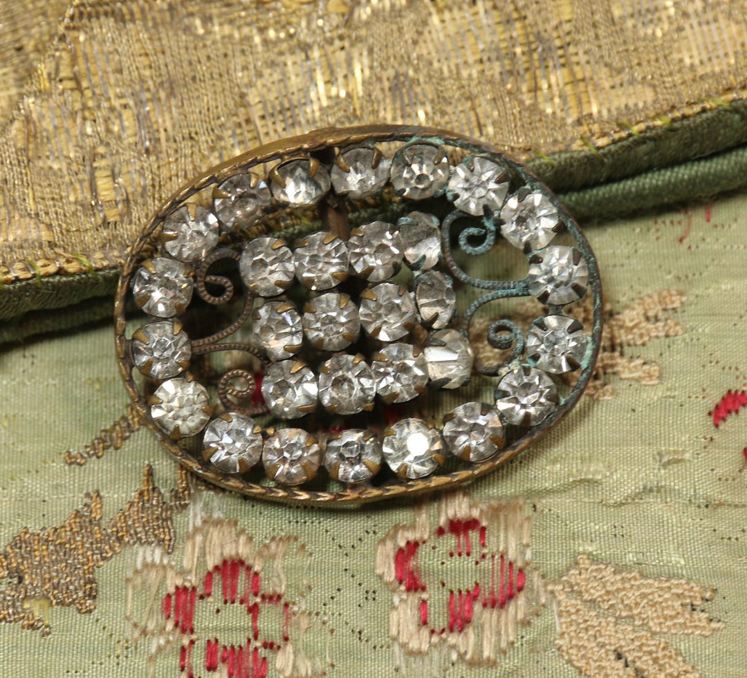 Antique Small Oval Buckle Czech Trim Victorian Gold Prong Set ...