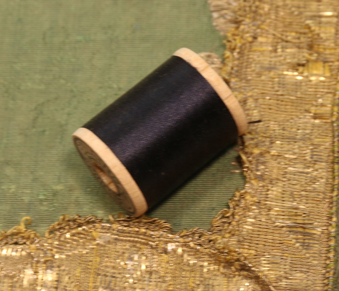Vintage Pure Silk Thread Extra Dark Navy Blue 6295 Unused Spool Wooden ...