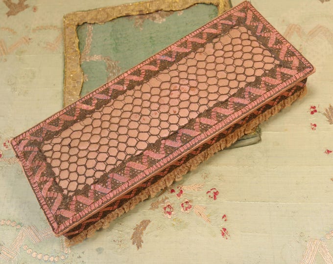 Antique Gorgeous Metal Lace Box Pink Trim Rococo Glove Box Ribbonwork ...