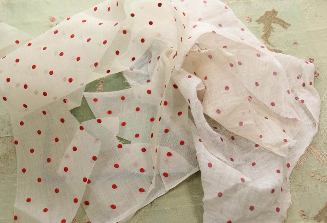 Vintage Lot Lawn Cotton Organdy Dot Lot Fabric White off White Red ...