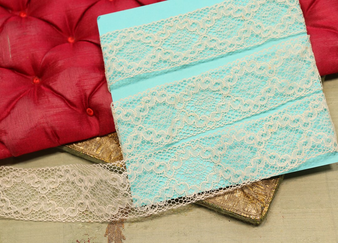 1 Yard Antique Vintage Cotton Lace Tulle Trim 1.5" Wide Ecru Cream ...