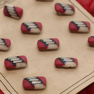 Antique Glass French Lozenge Shape Buttons on Card Purple Blue White 11 ...