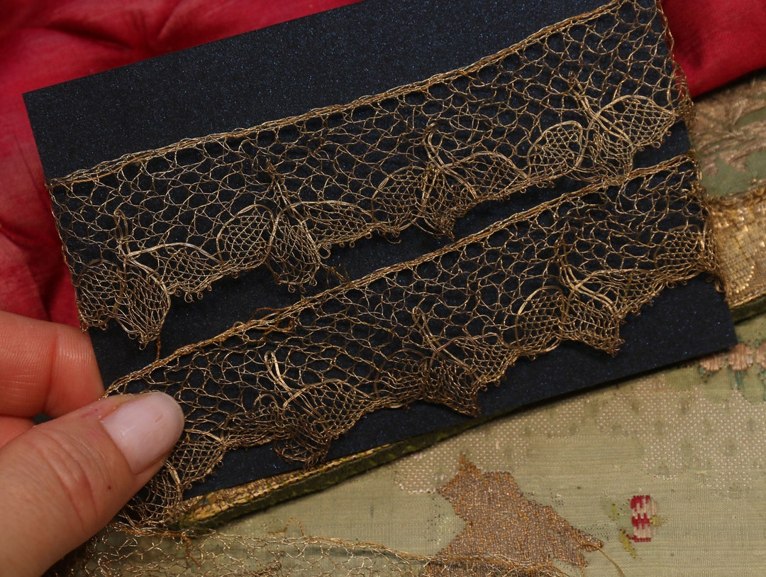 1 Yard Rare Handmade Antique Trim Metal Lace Hat Bonnet Gold Trim 1 3/8 ...