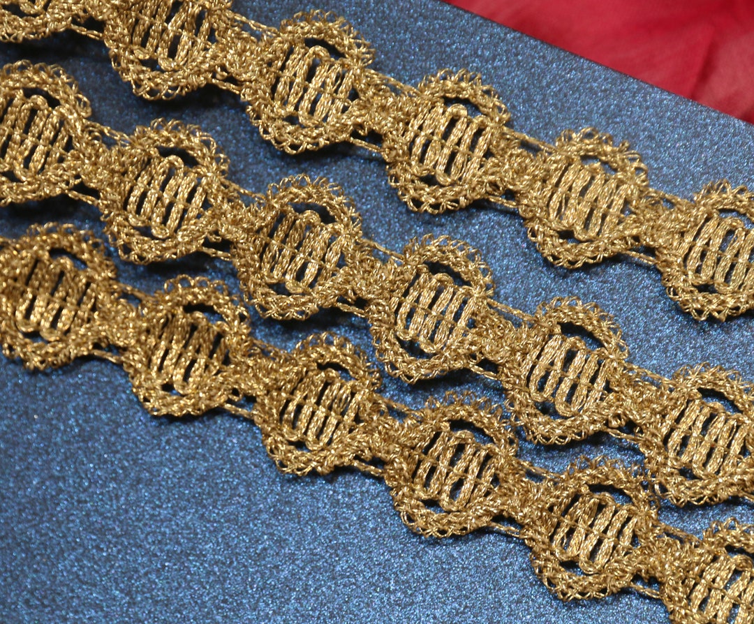 3/4 Yard Vintage Gold Lurex Metallic Oval Loop Braid Trim 5/16 Gold ...
