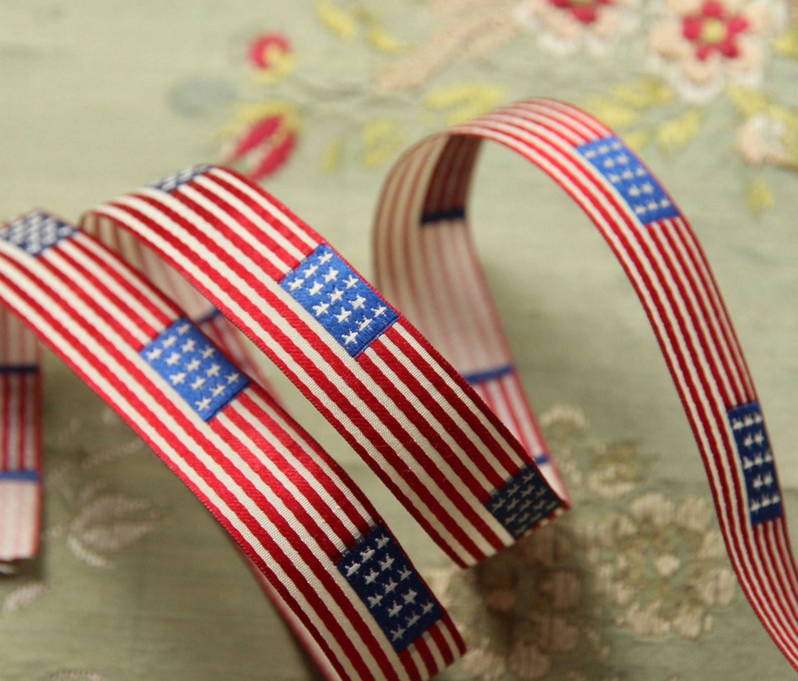 1 Foot Silk Flag Ribbon Badge Making Ribbonwork Appliques Satin Woven ...