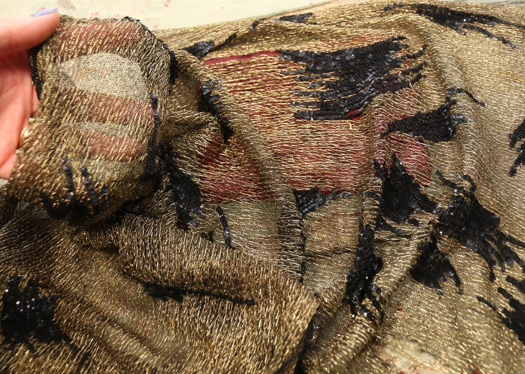 Antique Unique Real Metal Lame 15x43 Material Flapper Fabric Silk Gold ...