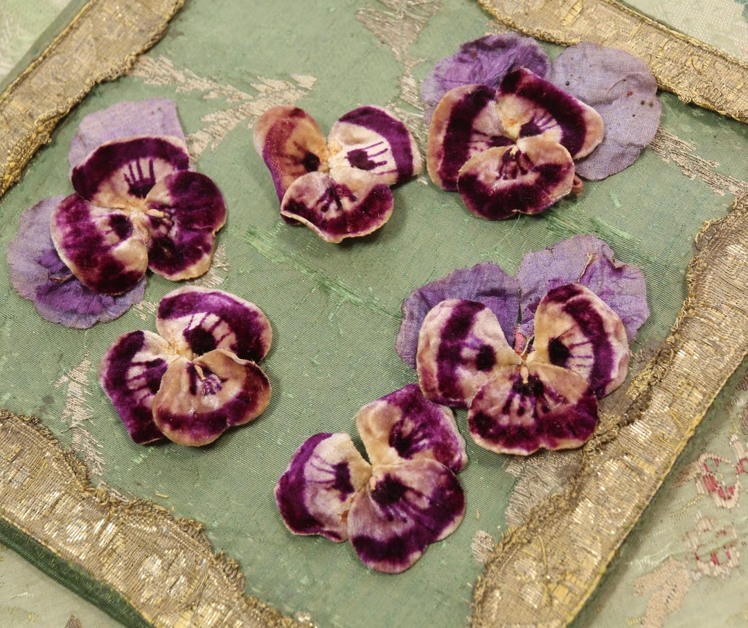 Lush Lot Rare Antique 1920s Flower Silk Millinery Pansy Plum Peach ...