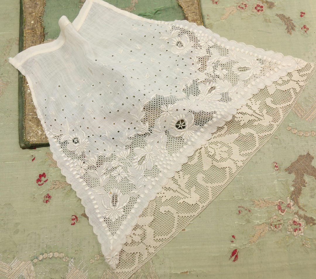 Antique Cotton Whitework Collar Jabot Roses Ruffle Lace Trim Piece off ...