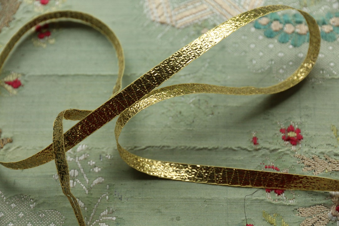 1 Yard Vintage Metal Tinsel Ribbon Trim 5/16" Gold Metal Narrow Rosette ...
