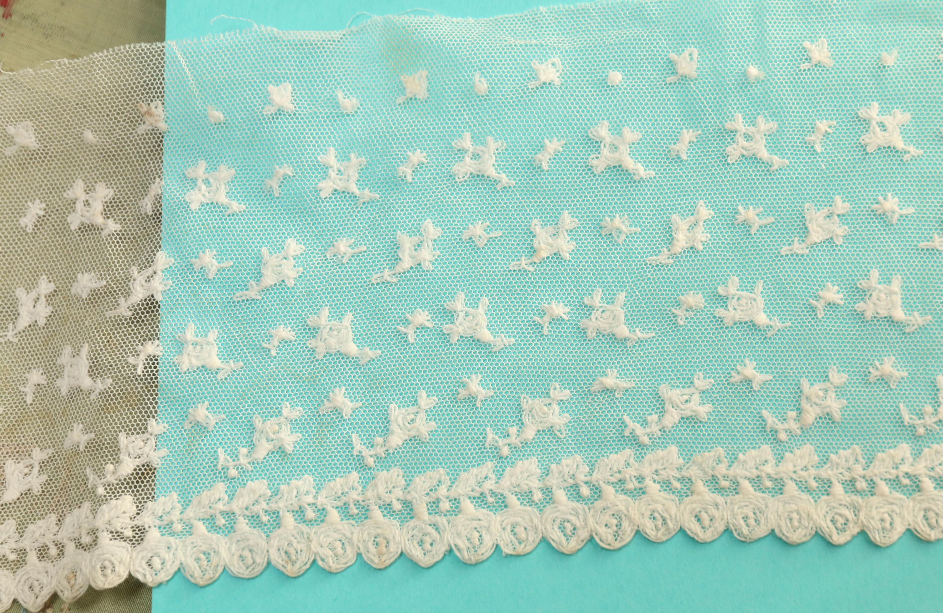 1 Yard Antique Cotton Wide Swirl Dot Lace Trim White Tambour Doll Dress ...