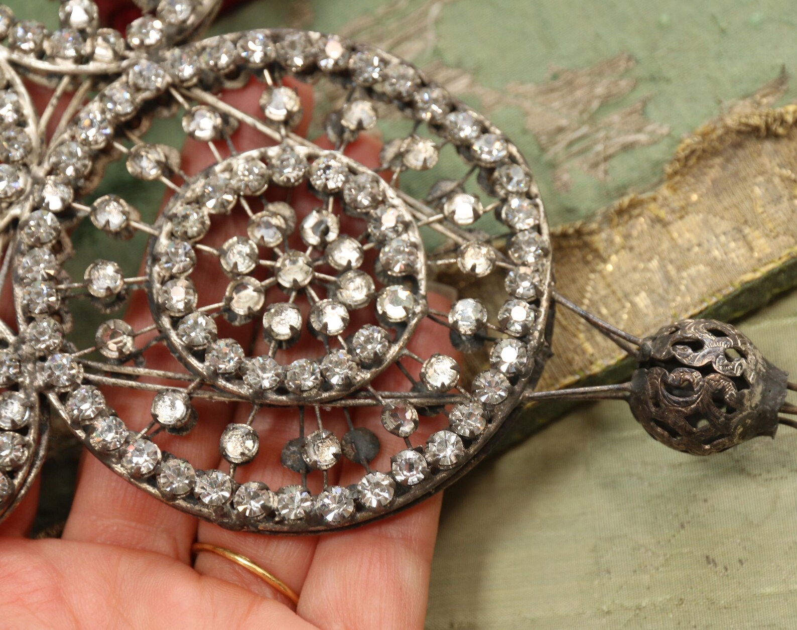 Antique Large Hair Applique Prong Set Rhinestone Edwardian Silver Art ...