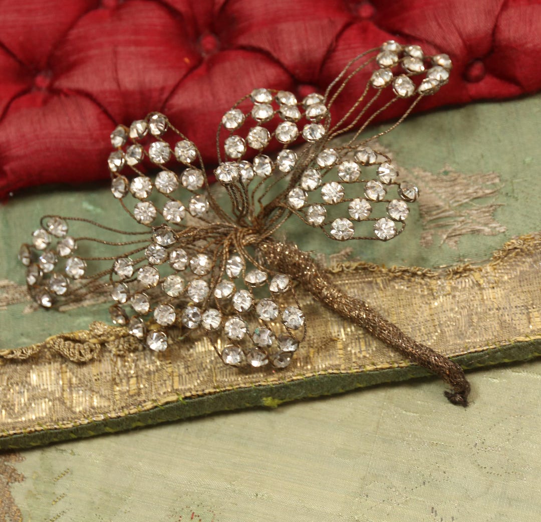 Antique Fabulous Rare Prong Set Rhinestone Hair Flower 3-d Stamen Hat ...