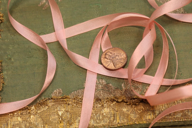 1 Yard Antique Silk Satin Tiny Ribbon Warm Pink Shade 5/16" Wide Rich ...