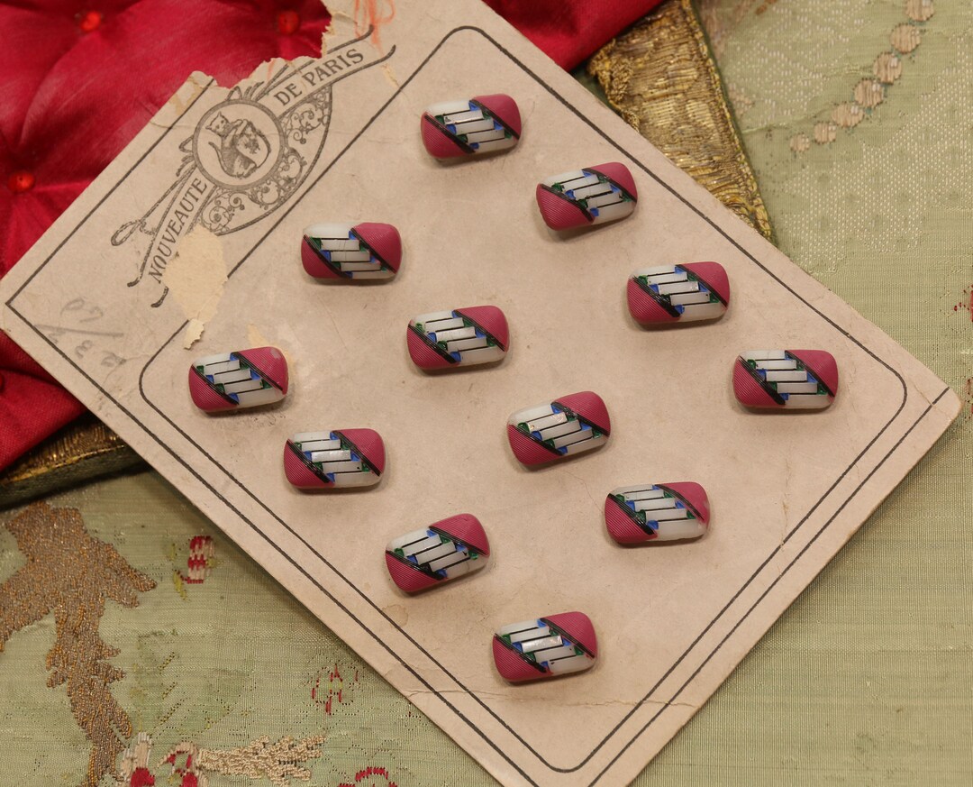 Antique Glass French Lozenge Shape Buttons on Card Purple Blue White 11 ...