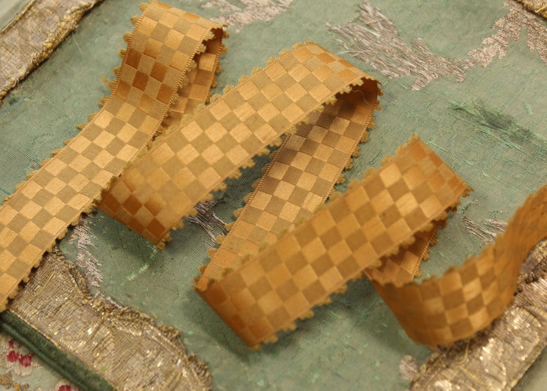 Antique Picot Edged Silk Checker Ribbon Trim Rich 1" Warm Ochre Bronze ...