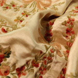 Antique Incredible Silk Satin Chenille Embroidered Rose Swag Panel 1900 ...
