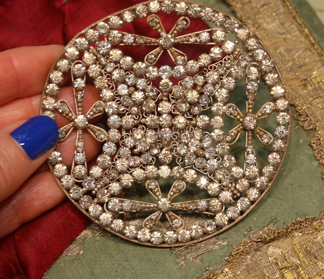 Antique Large 3.5 Applique Gorgeous Glass Rhinestone Prong Set Trim Art ...