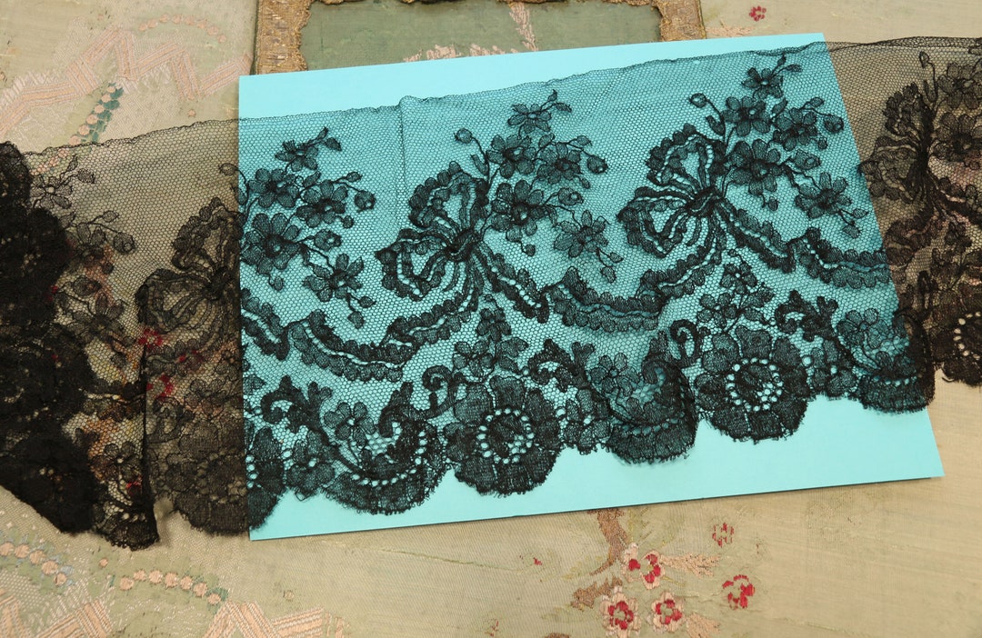 3/4 Yard Antique Frech Silk Lace Wide Tulle Bow Bouquet Flower 7.25 ...