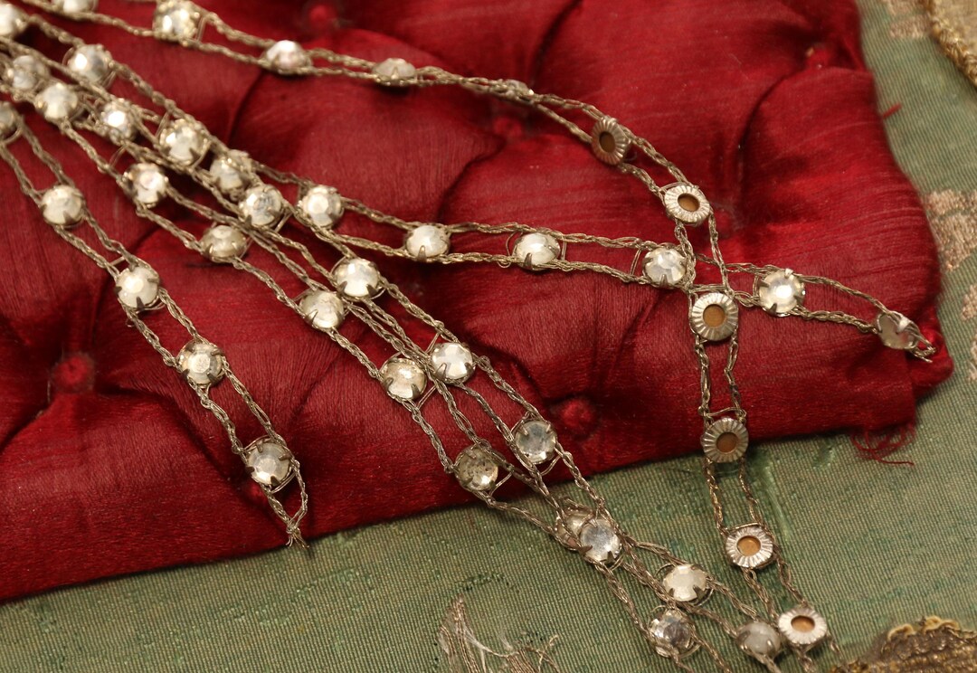1/2 Yard Antique Rare 1920s Long Mesh Rhinestone Applique Trim Metal ...