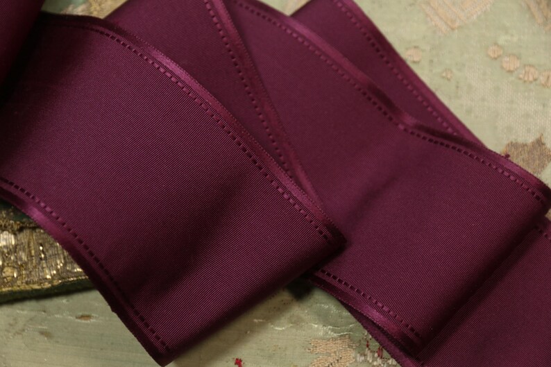 1 Yard Antique Silk Faille Deep Maroon Plum Ribbon New Old Stock 2 9/16 ...