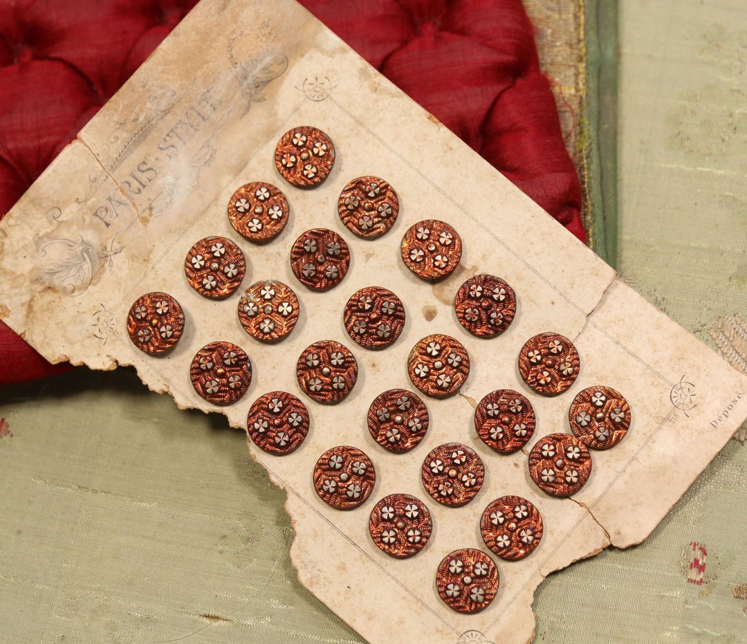 Antique Card Set 24 Metal France Paris Buttons 9/16" Trim 1910 ...