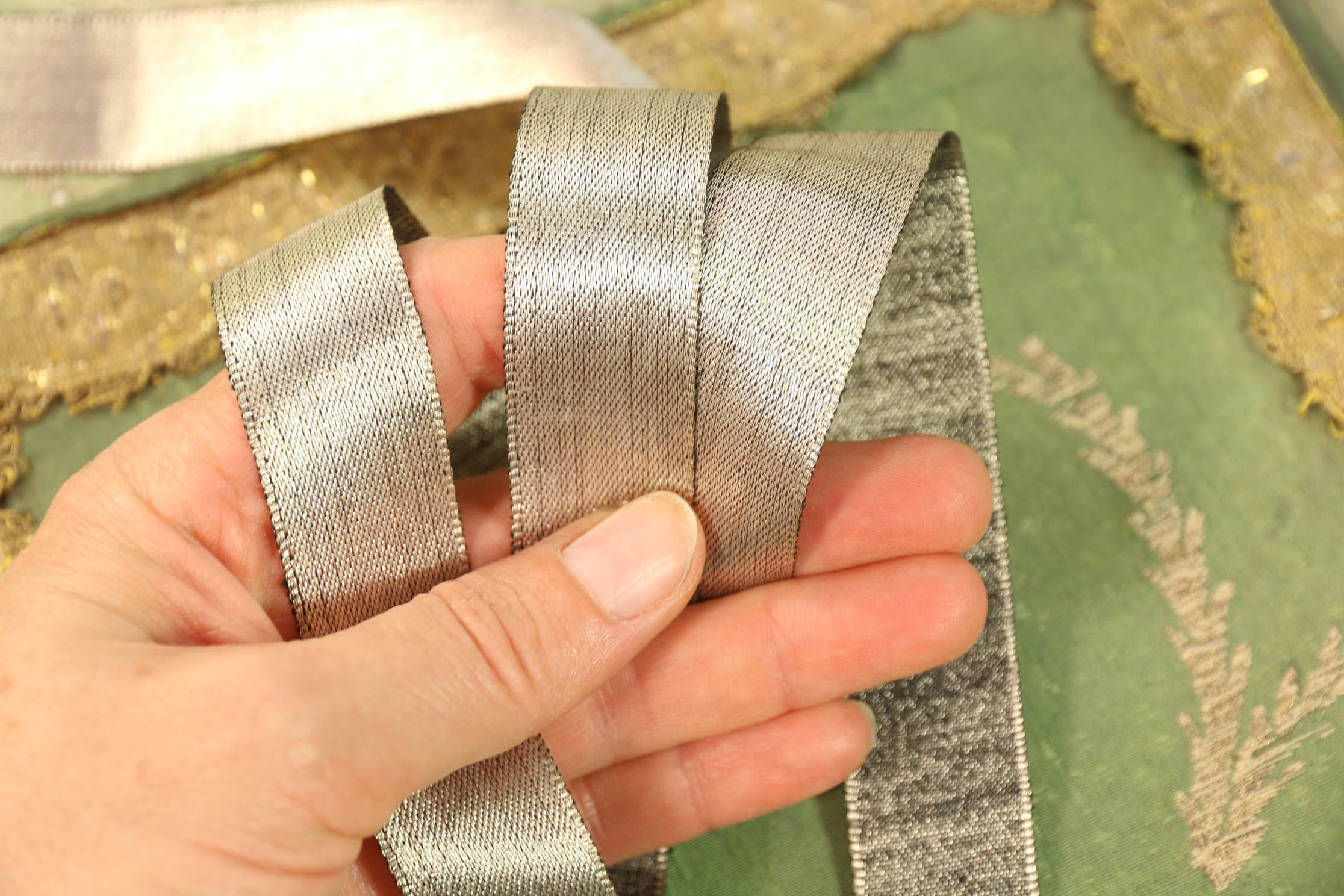 Antique French 1 yard metal millinery ribbon silver trim | Etsy