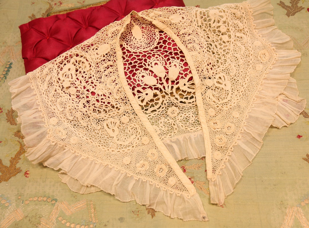 Antique Incredible Cotton Irish Crochet Lace Collar Flapper Edwardian ...